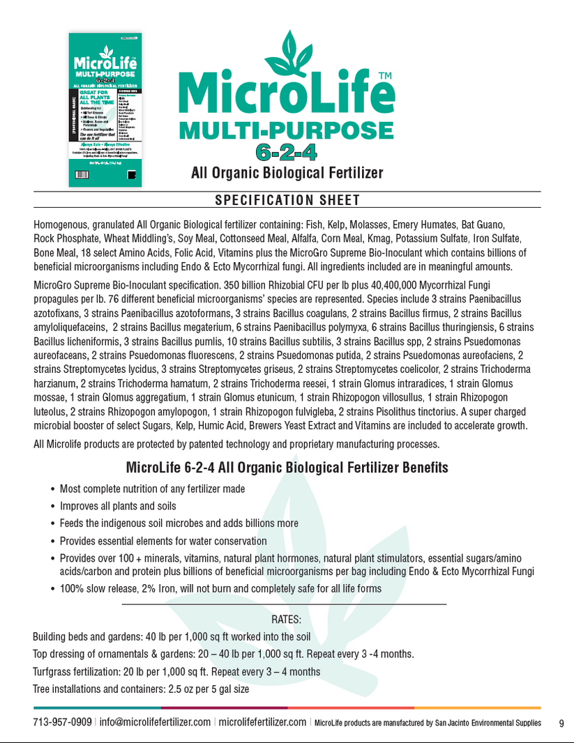 MicroLife Organic Multi-Purpose Fertilizer 6-2-4 | 40 LB Bag – Healthy ...